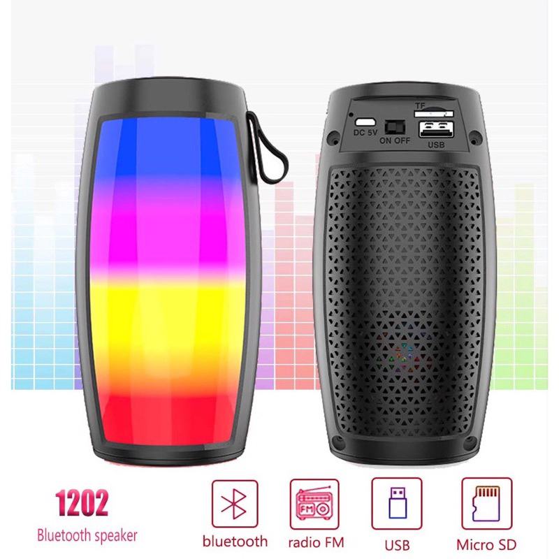1202 Speaker Super Bass Bluetooth Portable Wireless 5W RGB Light Reader ...