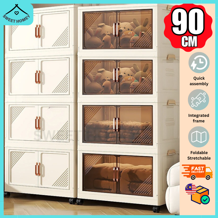 90CM Foldable Storage Cabinet With Wheels Storage Box Stackable Storage ...