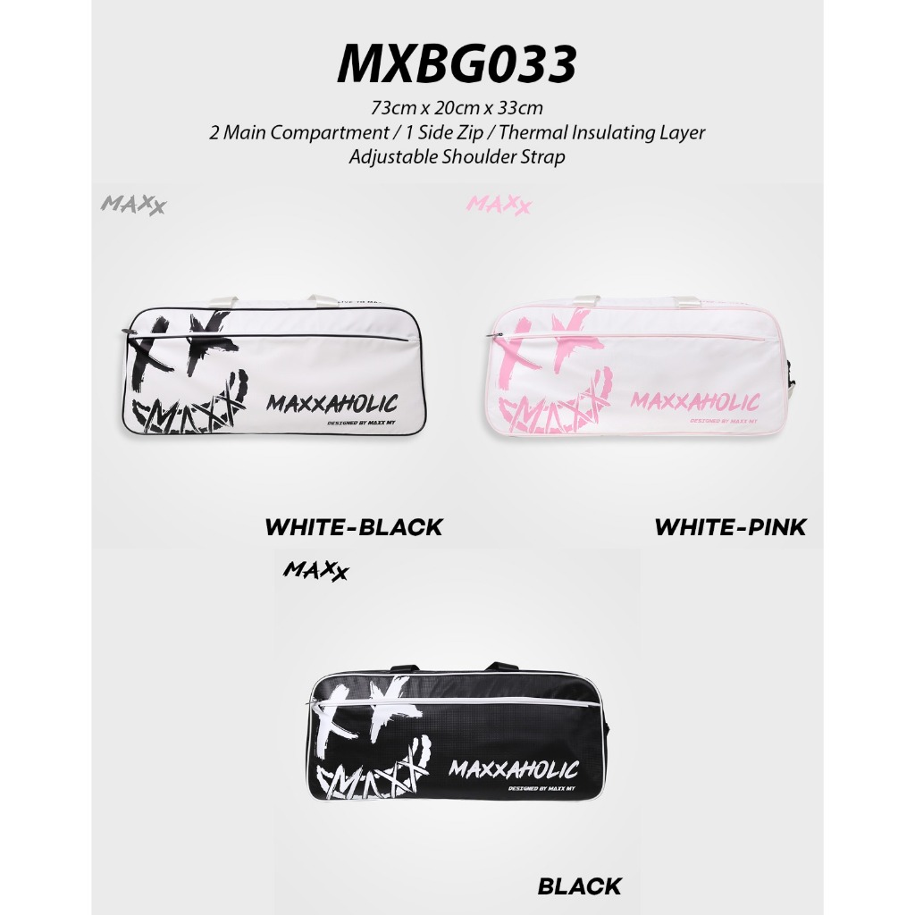 MAXX Tournament Badminton Racket Bag MXBG 033 (100%ORIGINAL)(WHITE/PINK ...