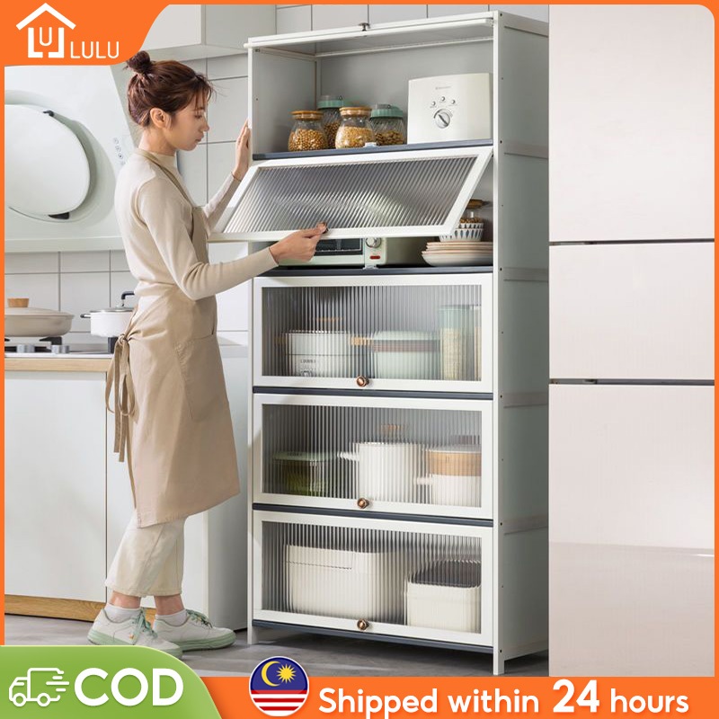 LULU Kitchen Cabinet Kabinet Dapur 3/4/5 Layers Bamboo Almari Dapur Storage Rack Microwave Oven ...