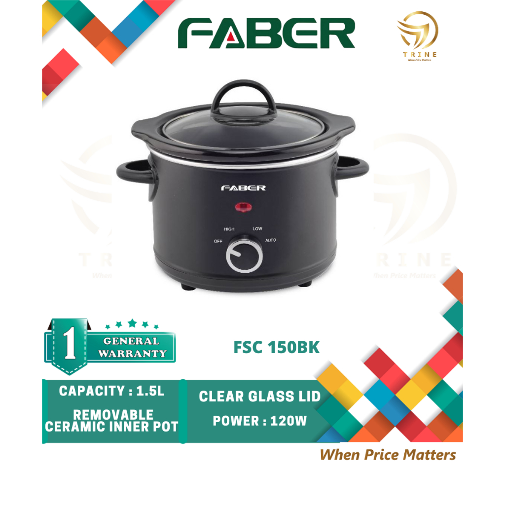 FABER SLOW COOKER WITH REMOVABLE CERAMIC INNER POT FSC 150BK 1.5L ...