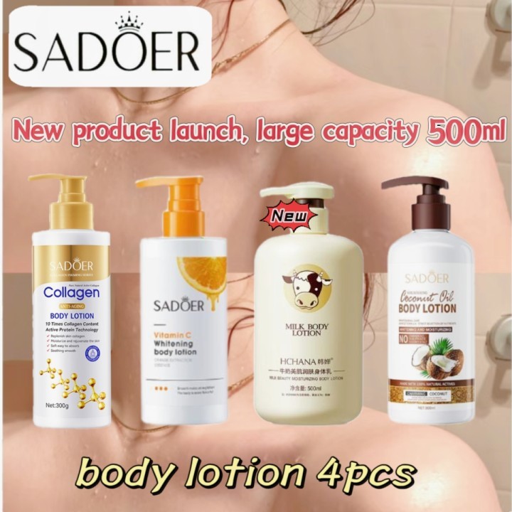 New SADOER body lotion 4 bottles whitening moisturizing anti-aging, milk, collagen, vitamin C ...