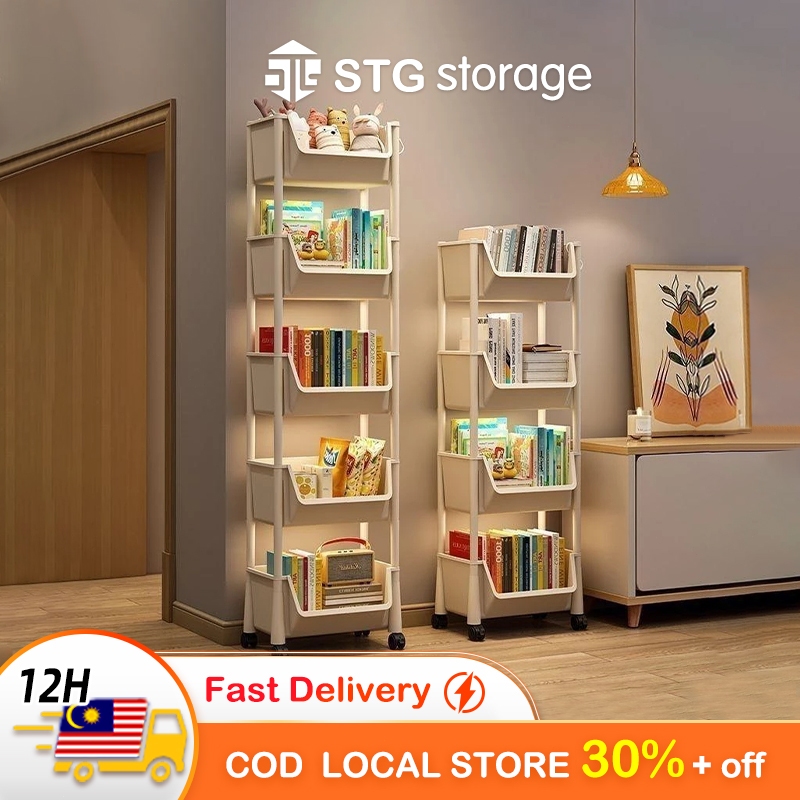 Storage Rack Rak Buku Bookshelf Trolley Movable Troli Snack Storage ...