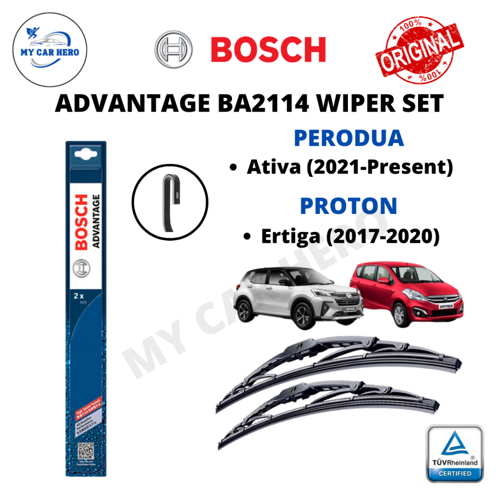 BOSCH Advantage BA2114 U Hook Wiper Set for Perodua Ativa (2021-Present) / Proton Ertiga (2017 ...
