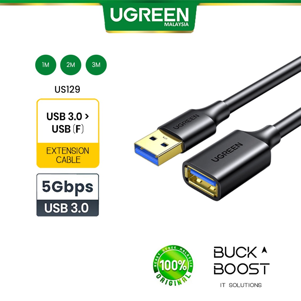UGREEN (US129) USB 3.0 A MALE TO FEMALE EXTENSION CABLE (BLACK ...