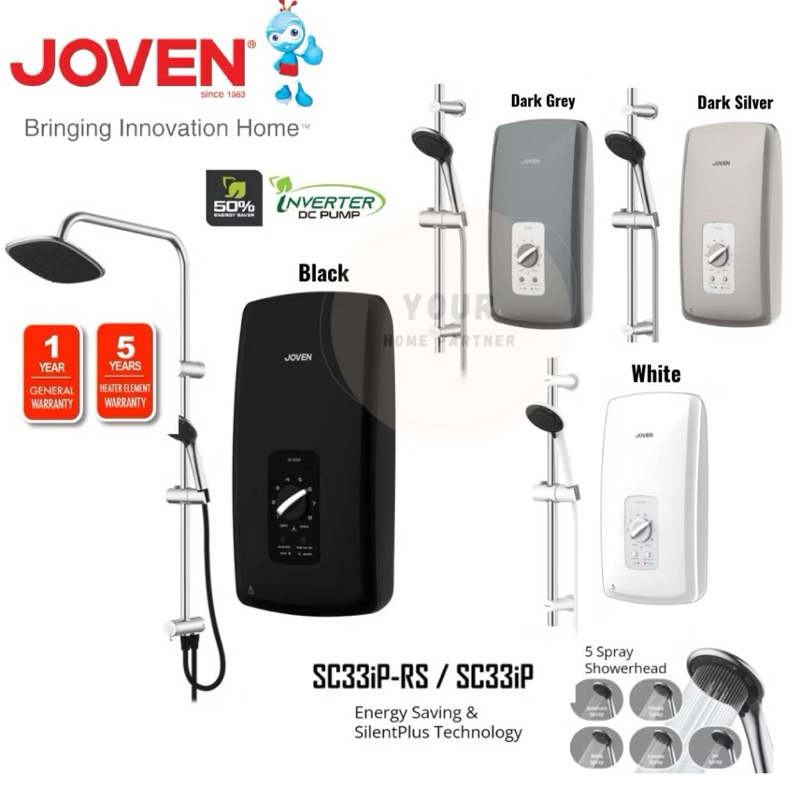 Joven DC Inverter Silent Pump Instant Water Heater / Rain Shower SC33iP SC33iP-RS White/Dark ...