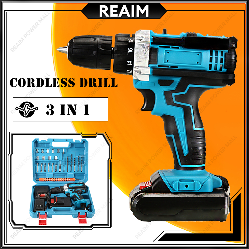 3-in-1 Cordless Electric Drill 2 Lithium Battery Hand Drill Set ...