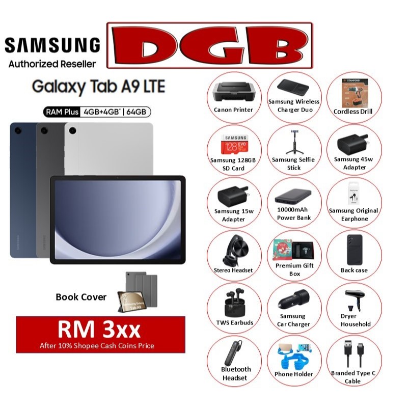 Samsung Galaxy Tab A9 LTE (X115) | 4GB+4GB Extended Ram+64GB Rom | 10% ...
