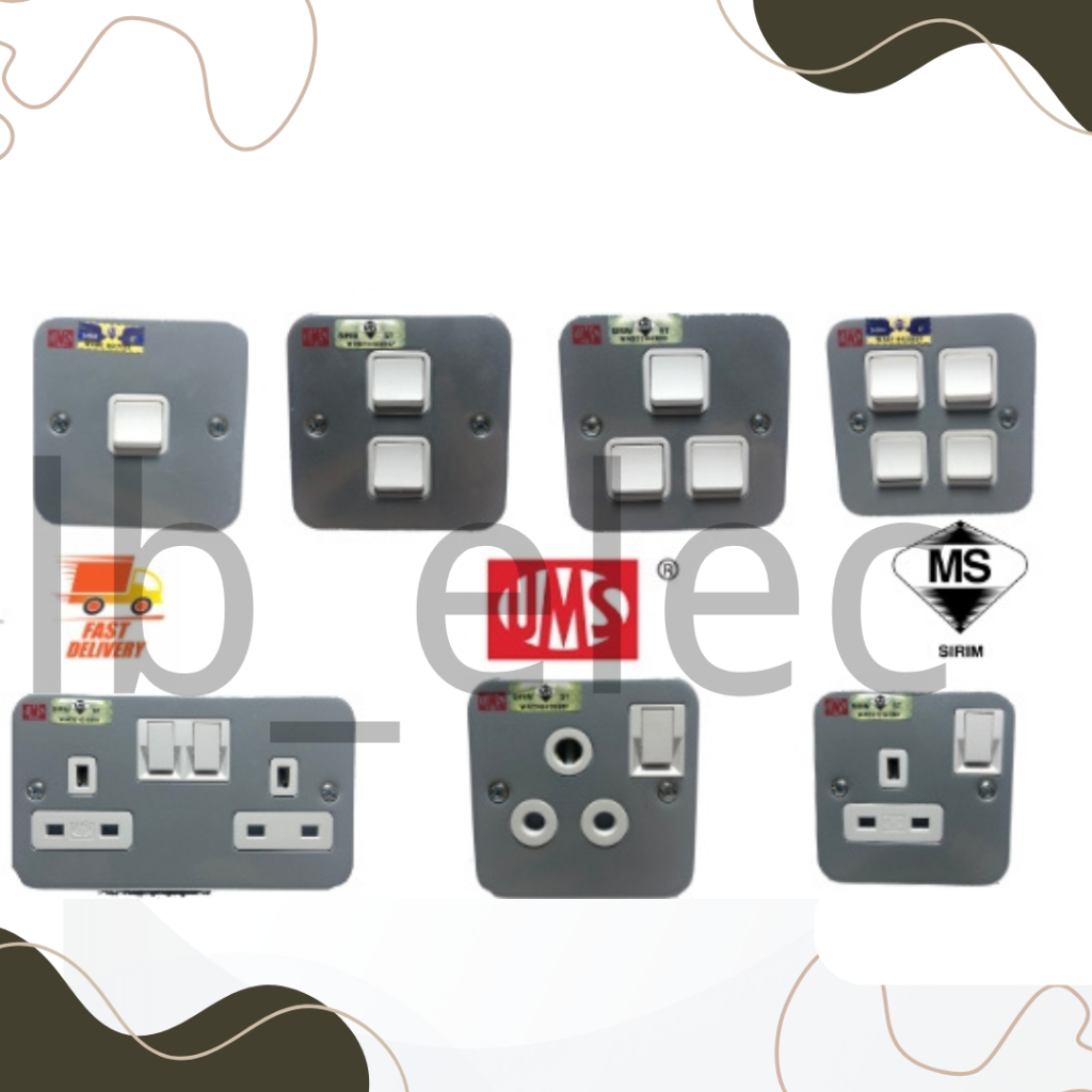 UMS Metal Clad 1G 2G 3G 4G 1G 2 Way 13A 15A 20A DP Metalclad Switch ...