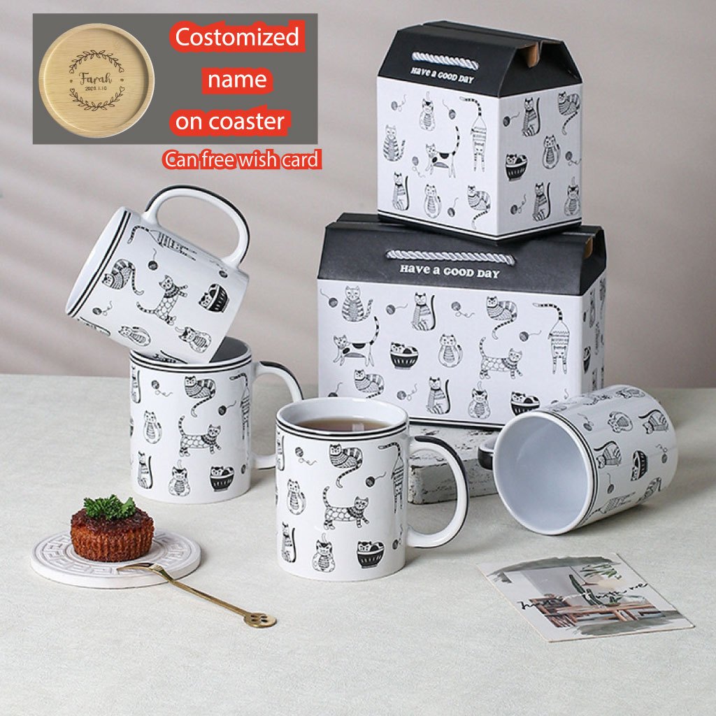 Custom name Personalized gift mug with lid coaster Hot Cold resistant ...