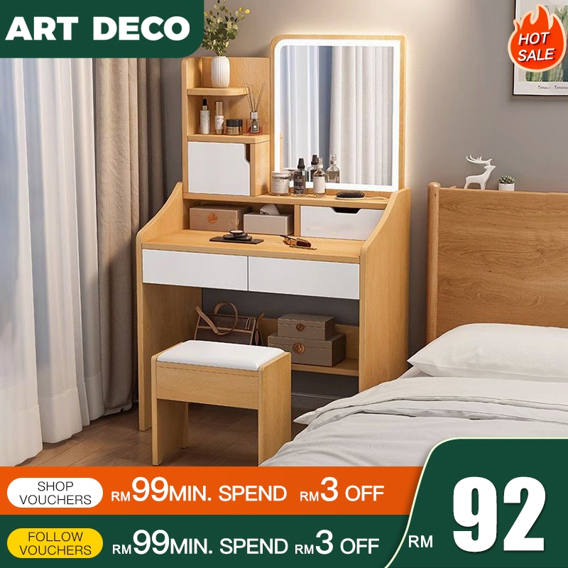 Meja Solek Dressing table With Led Mirror Makeup Table Bedroom Table ...
