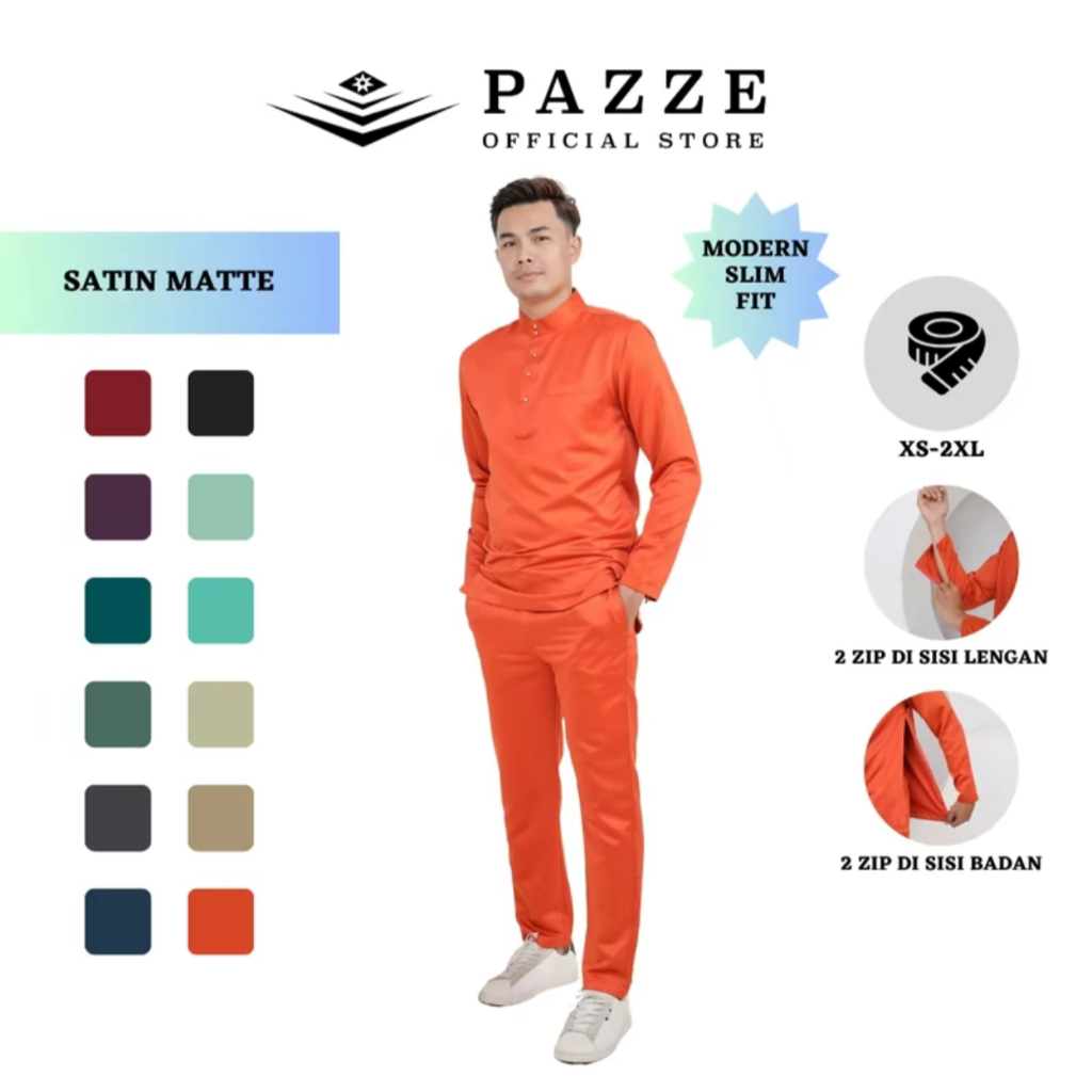 Pazze Baju Melayu Modern Slim Fit - Oren Bata/ Olive Green/Emerald ...