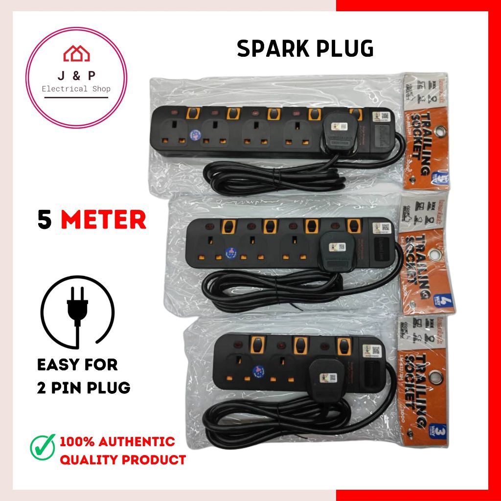 5 Meter Extension Trailing Socket (3/4/5 GANG) | Shopee Malaysia