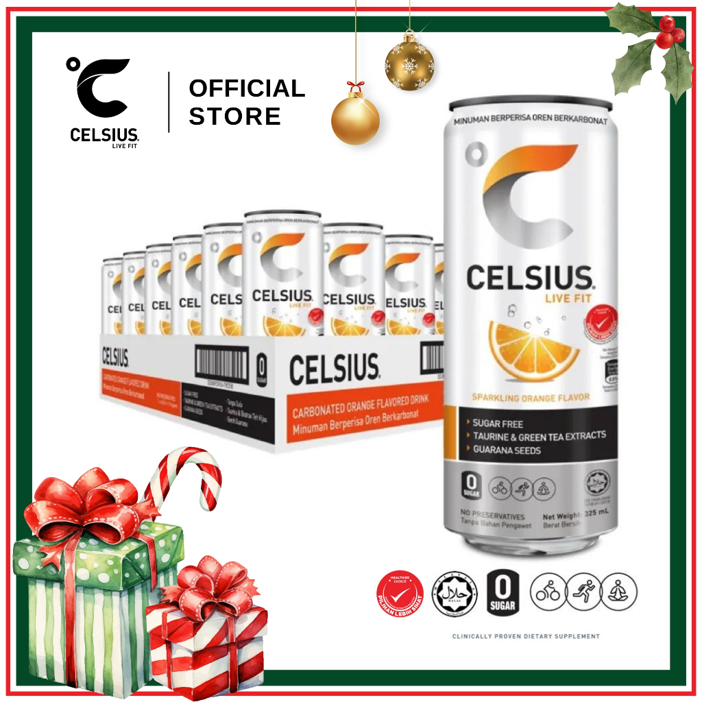 Celsius Healthy Energy Drink Sparkling Orange Carton 325ML x 24 Cans ...