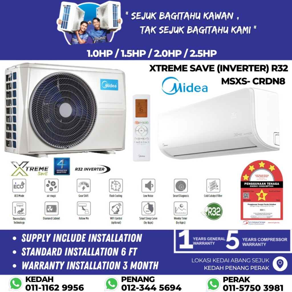 [INSTALLATION] MIDEA MSXS-CRDN8 XTREME SAVE R32 INVERTER 1.0HP, 1.5HP, 2.0HP, 2.5HP | Shopee ...