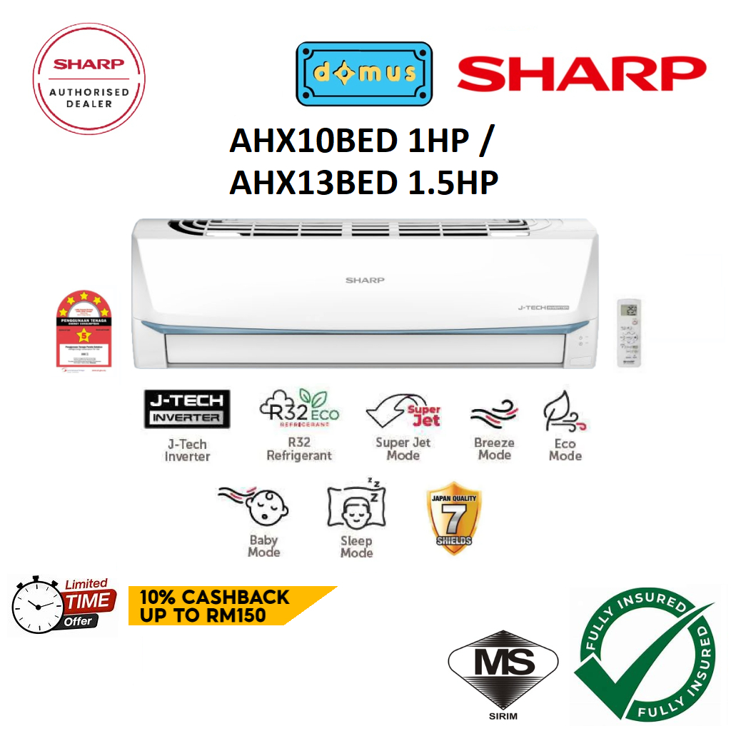 5 STAR Sharp Aircond 1HP 1.5HP R32 J-Tech Inverter Aircond Penghawa ...