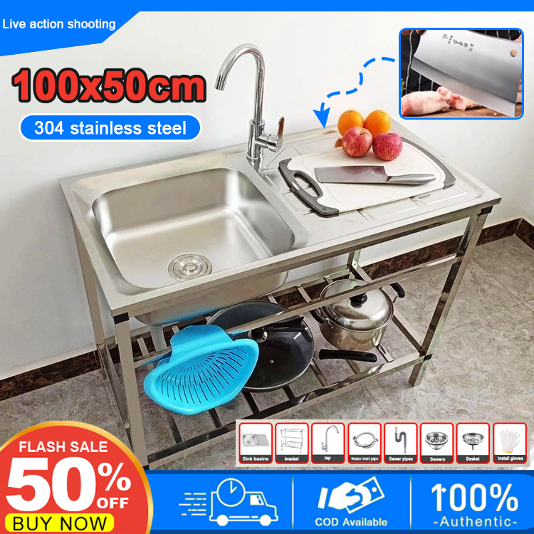 Sinki dapur 100*50cm Stainless Steel Kitchen Sink / Single Bowl Sink ...
