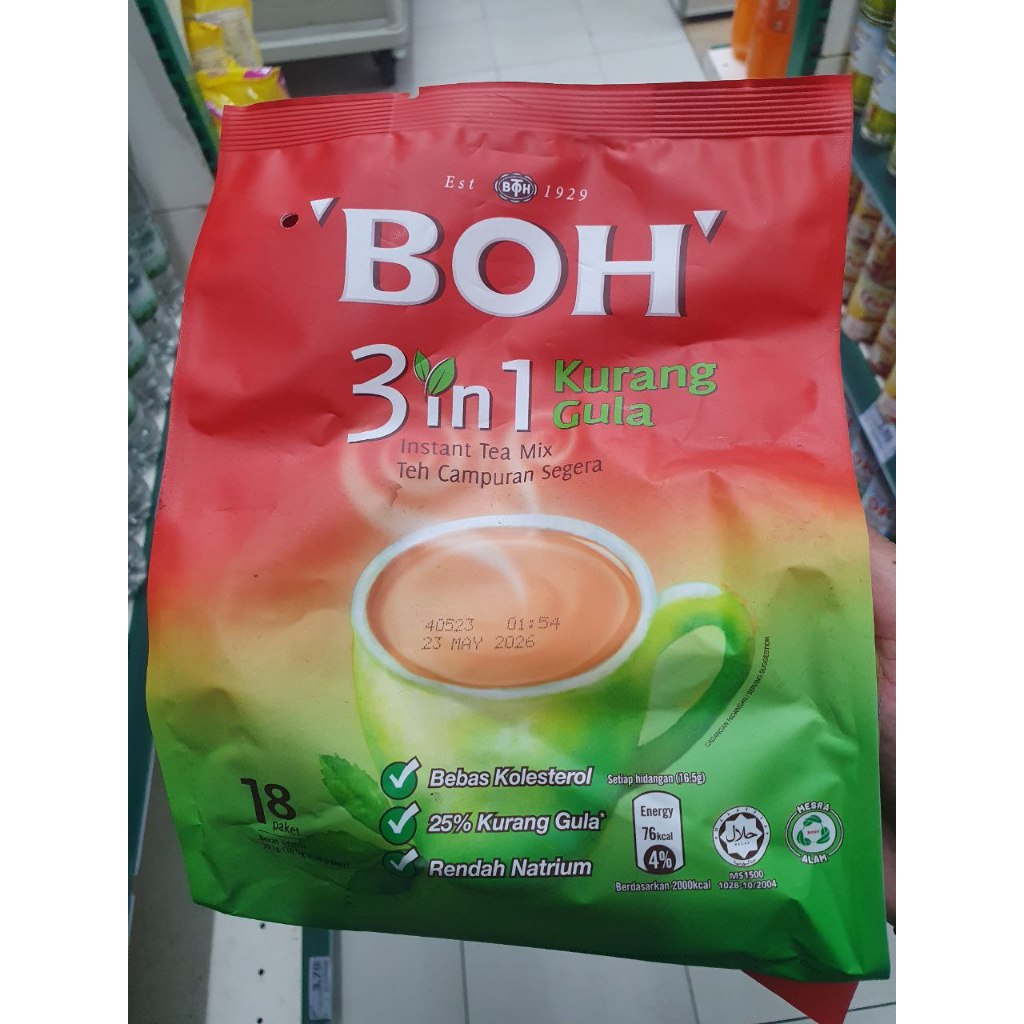 BOH 3 in 1 Instant Tea Mix Less Sugar Teh Kurang Gula 18 sachets ...