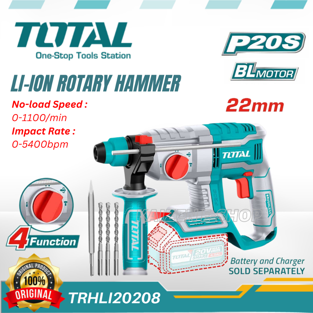 TOTAL TRHLI20208 P20S 20V Li-ion Brushless Rotary Hammer 22mm | Shopee ...