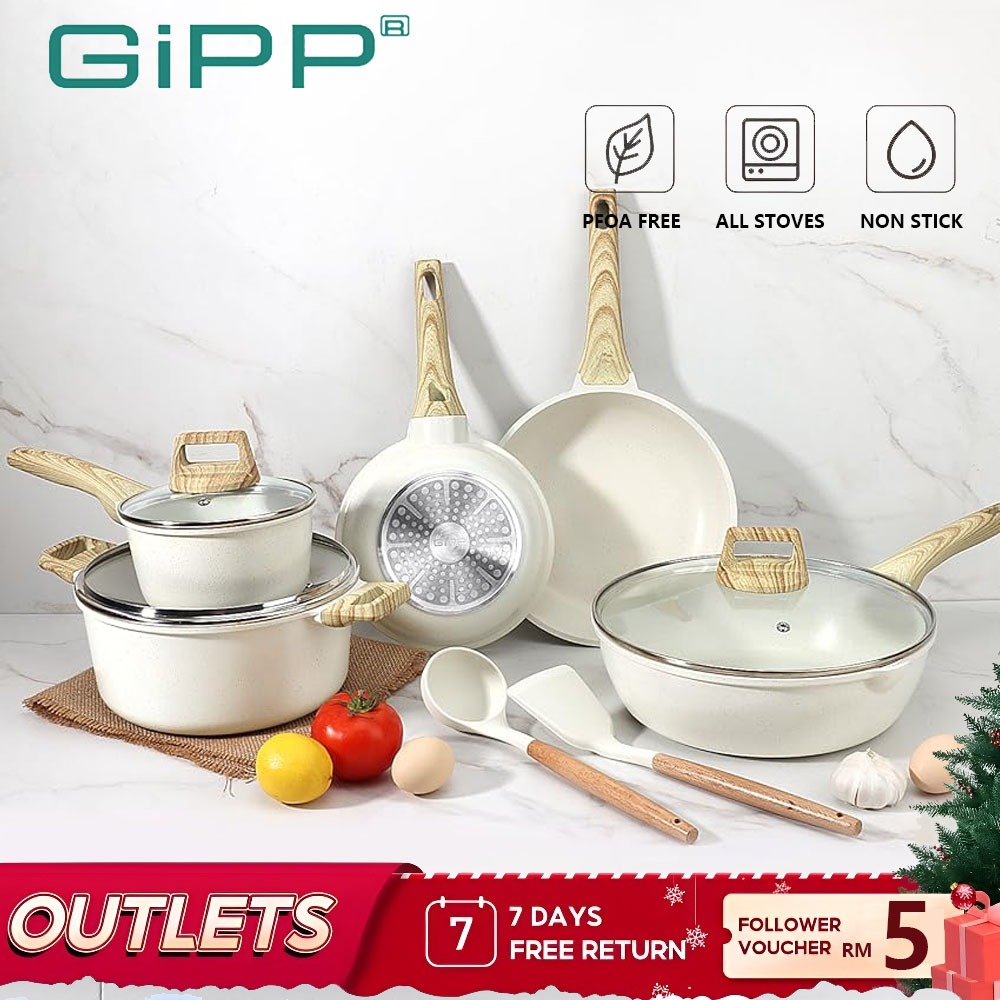 GIPP® Non-Stick Coated Cookware Set Kitchen Frying Pan PFOA-Free (10 ...
