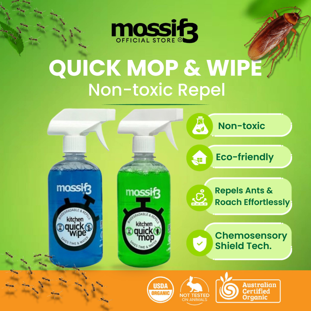 (COMBO) Mossif3 480ml Quick Mop & Quick Wipe Surface Kitchen Cleaner ...