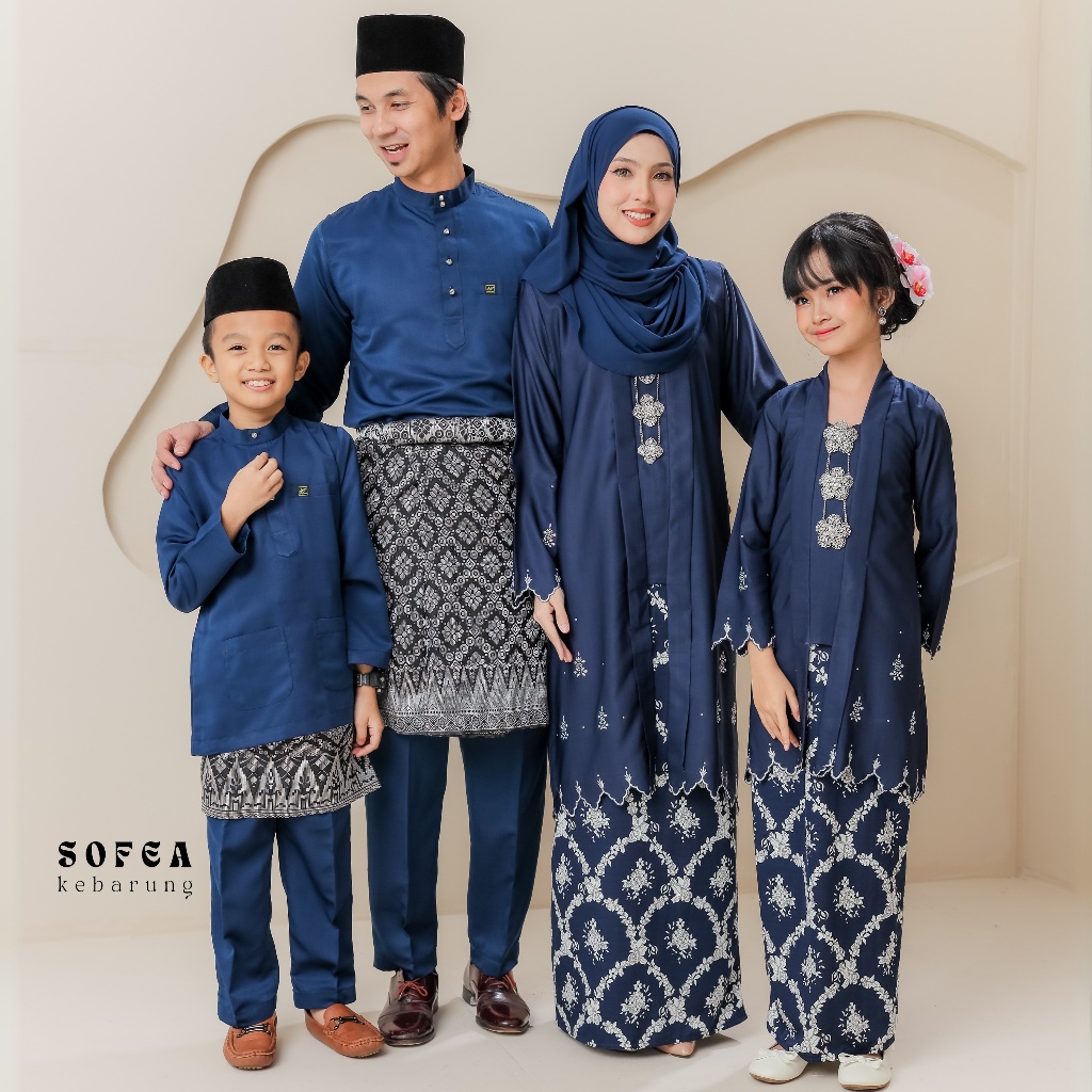FULL SET FAMILY BAJU RAYA 2025 SEDONDON KEBARUNG SOFEA NAVY BLUE by ...