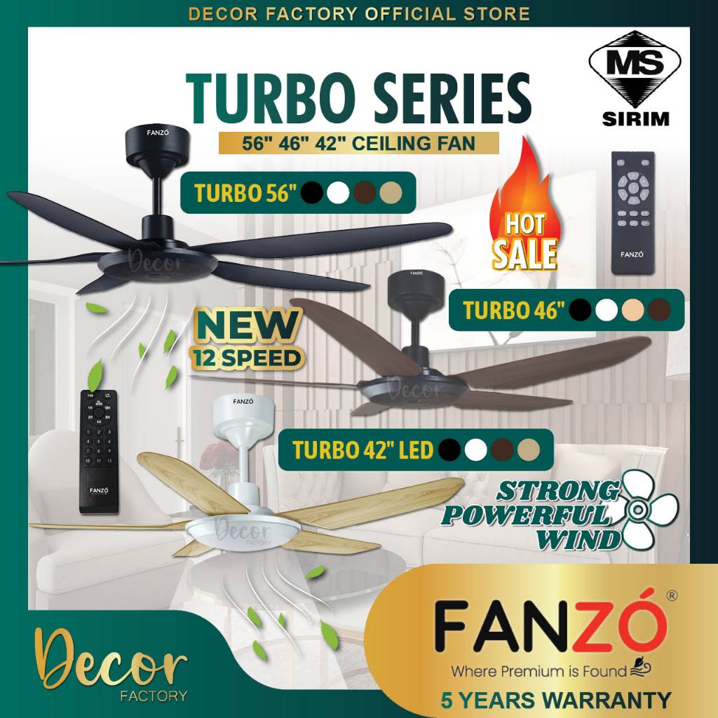 FANZO TURBO Series 42 46 56 INCH 24 Speed CEILING FAN with Light DC ...