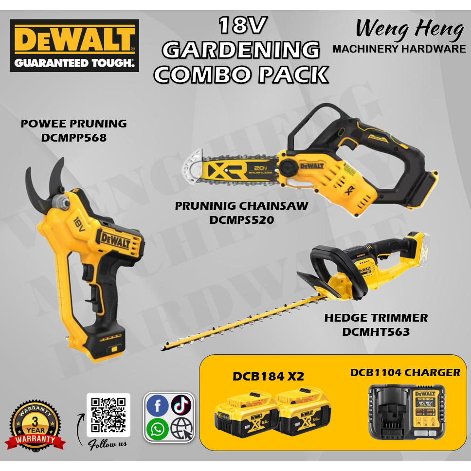 DEWALT 18V GARDENINIG COMBO PACK - DCMPP568 / DCMPS520 / DCMHT563 ...