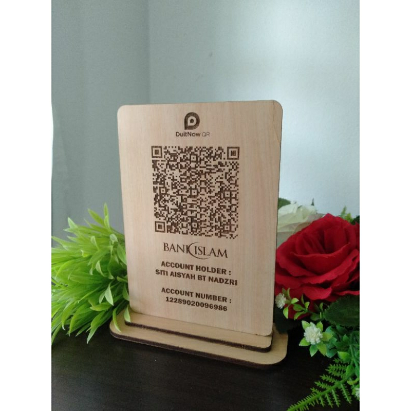 Saiz A6 Qr code Stand wood scanner Kayu Laminate plywood Engrave ...