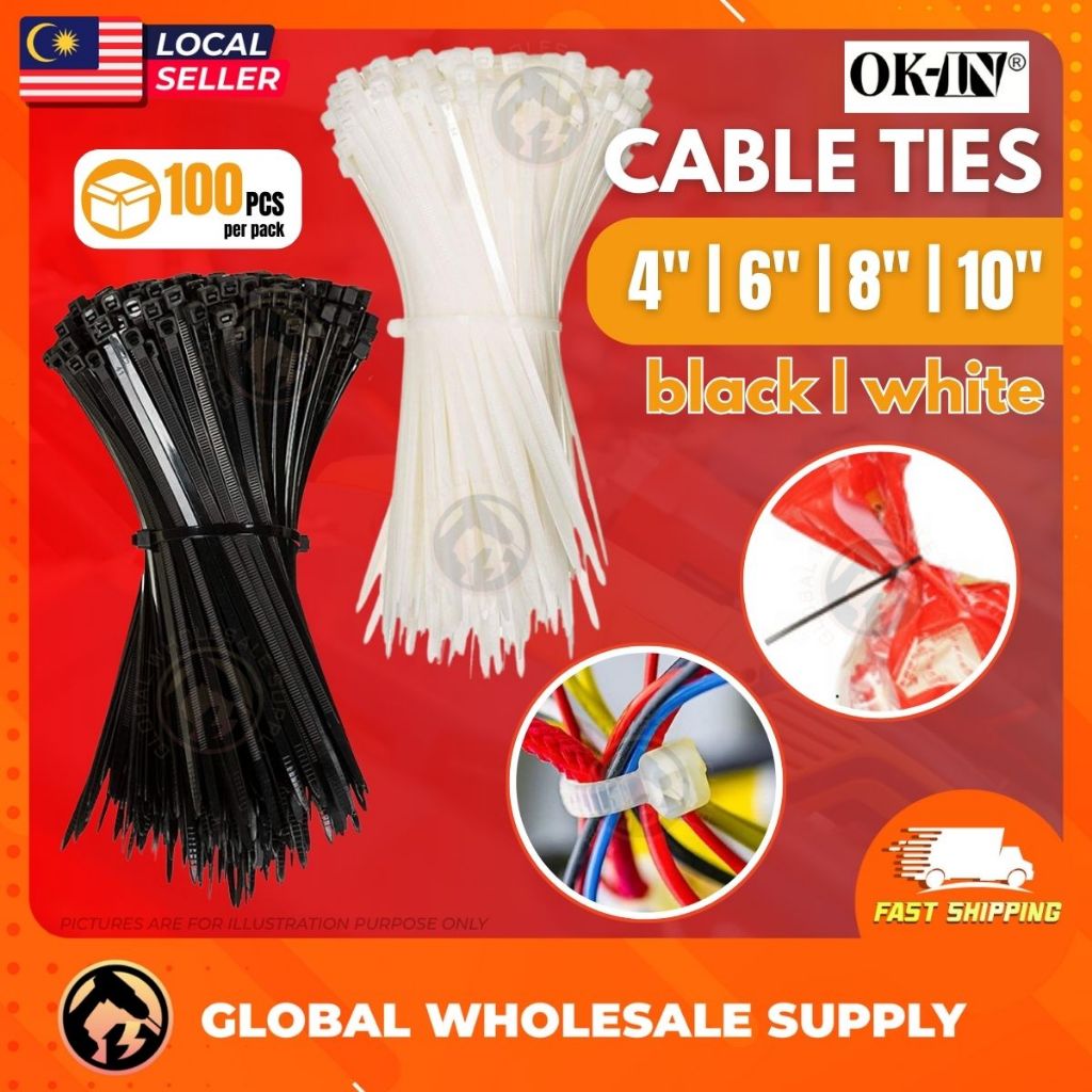 OK-IN 100PCS Nylon Cable Tie Multipurpose Cable Management Cable Tie ...