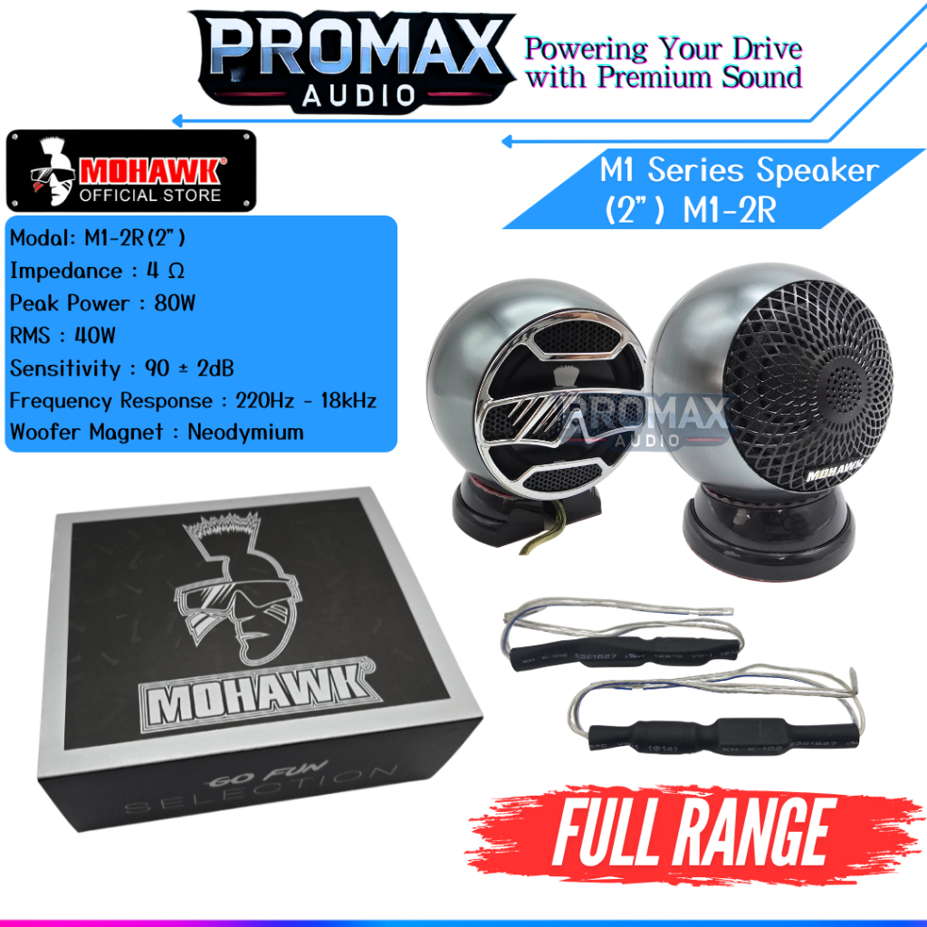MOHAWK M1 Series R Round Full Range Speaker (2") M1-2R Dashboard Stand ...