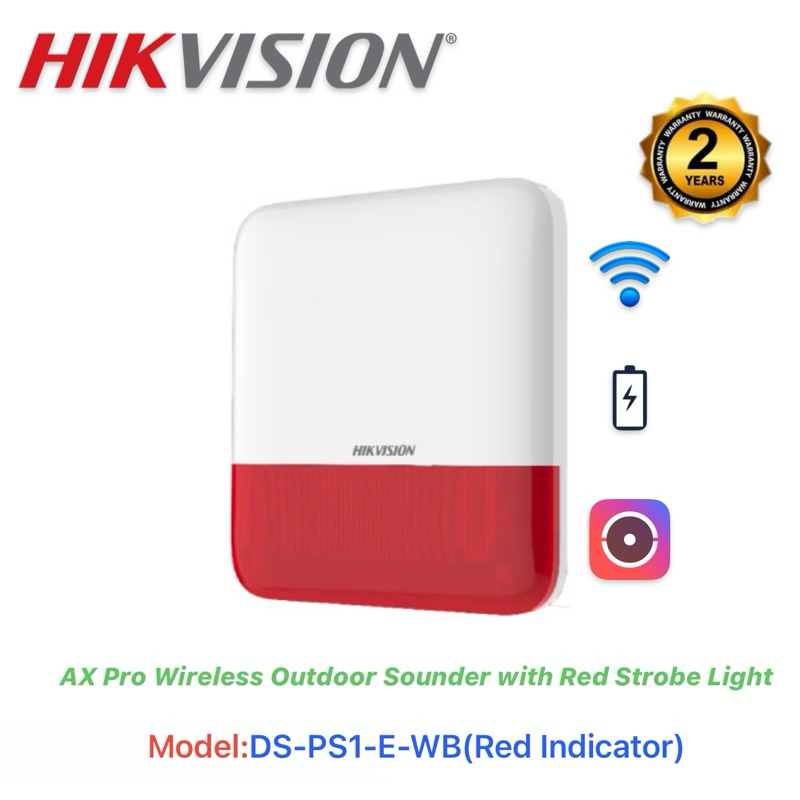 Hikvision DS-PS1-E-WB (Red Indicator) AX Pro Wireless Outdoor Sounder ...