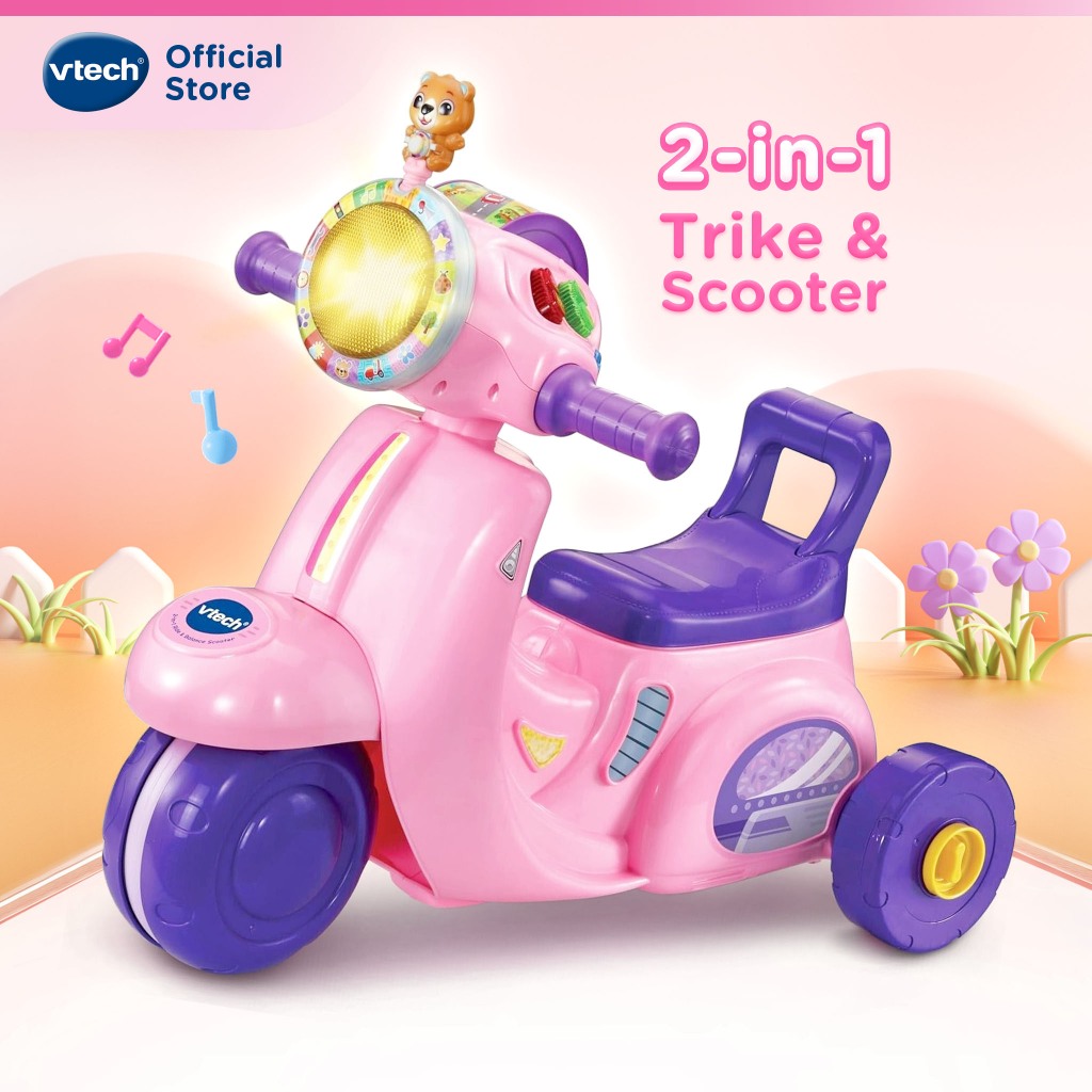 VTech 2-IN-1 RIDE & BALANCE SCOOTER (Pink) Ride On Motorbike Scooter ...
