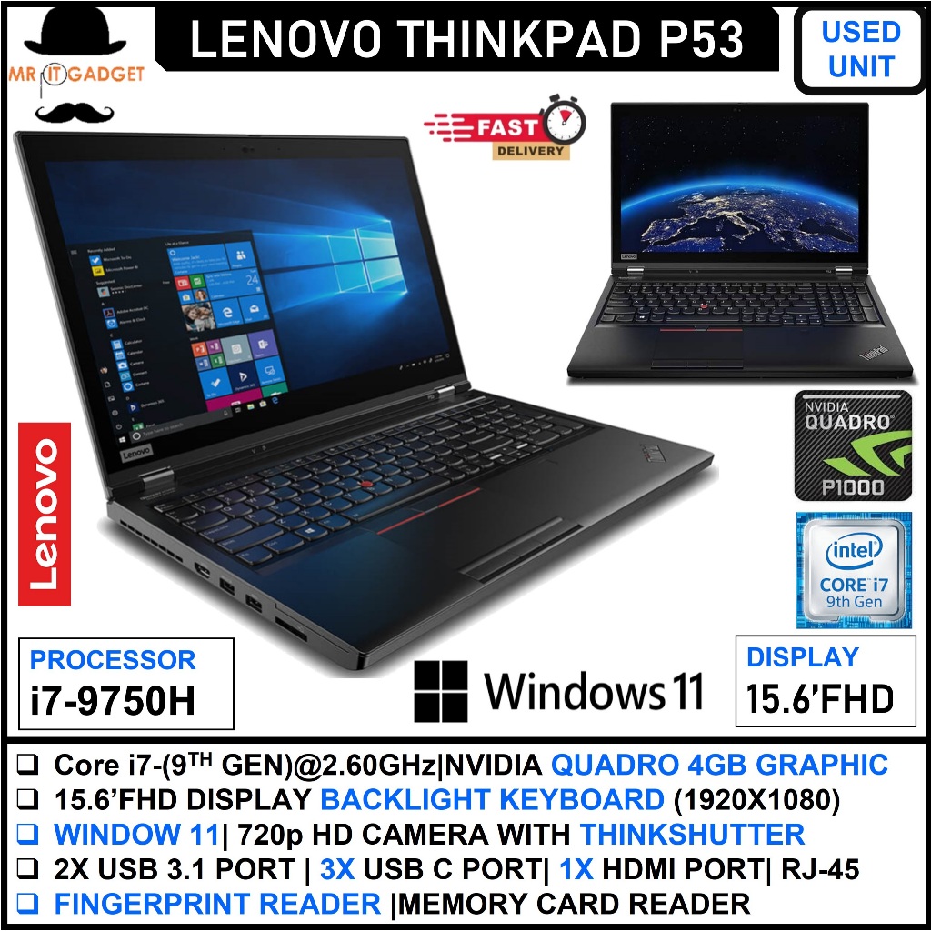 Lenovo Thinkpad P53 Nvidia Quadro Gaming Laptop T1000 4GB GPU Core i7 ...