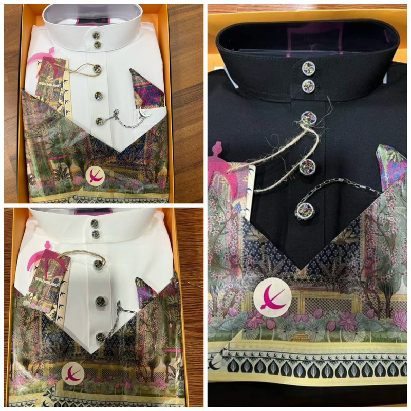 SENNA BAJU MELAYU ELRAH EXCLUSIVE ( BLACK & WHITE ) | Shopee Malaysia