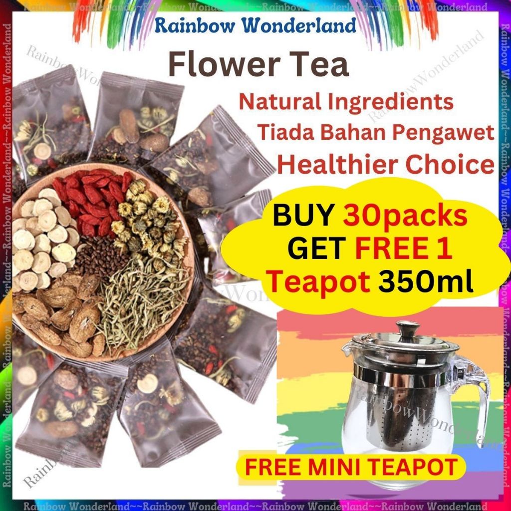 【BUY 30pkts FREE 1Teapot 350ml】Teh Bunga Natural Herb Plant Flower Tea ...