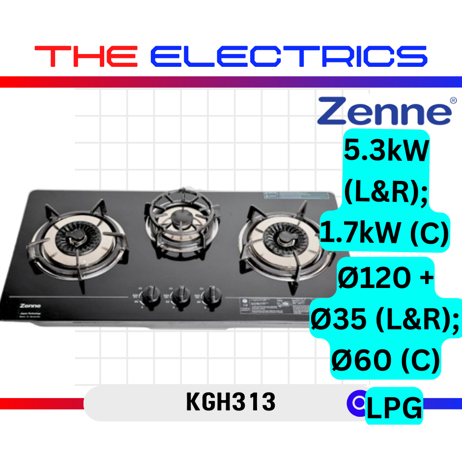ZENNE 5.3kW THREE BURNER GLASS HOB GAS STOVE GAS COOKER KGH313EN ...