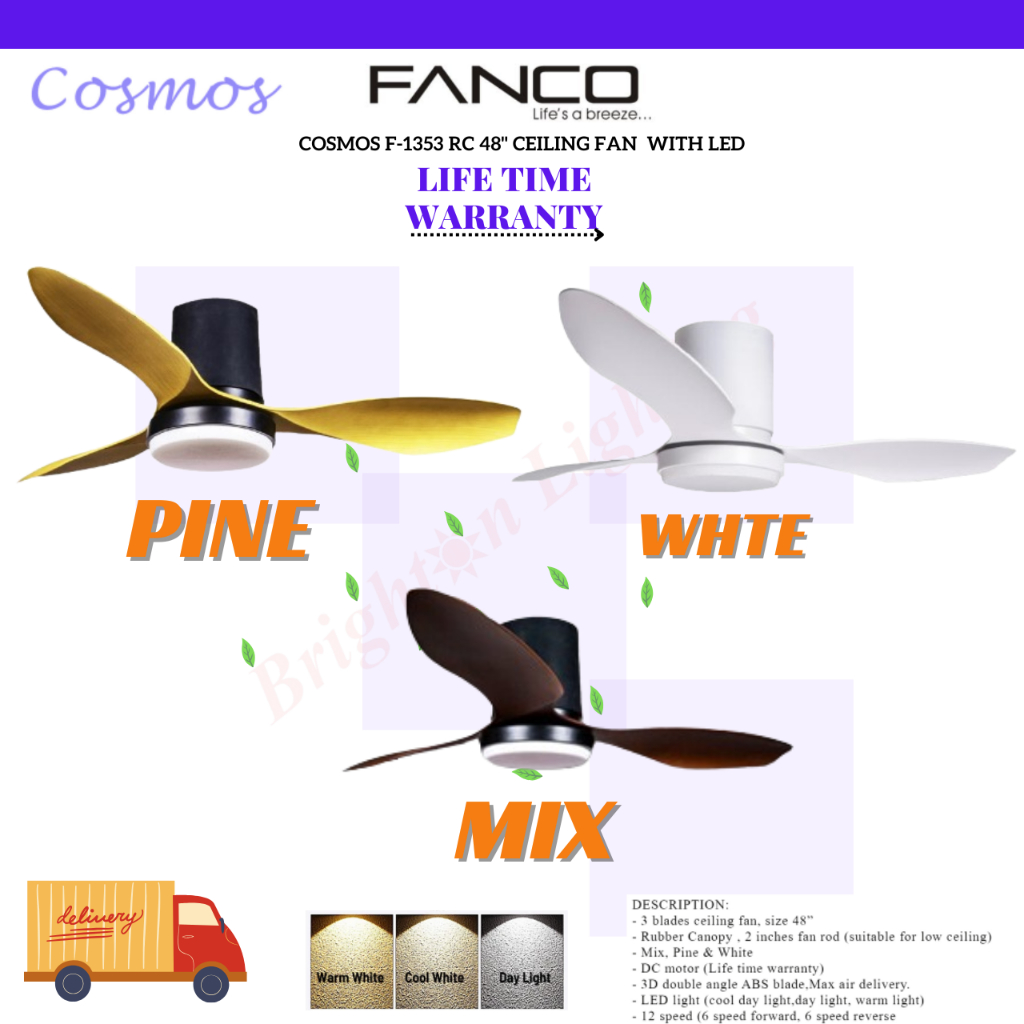 FANCO Cosmos F-1353 RC 48" BEST Ceiling Fan With LED Light KIPAS ...