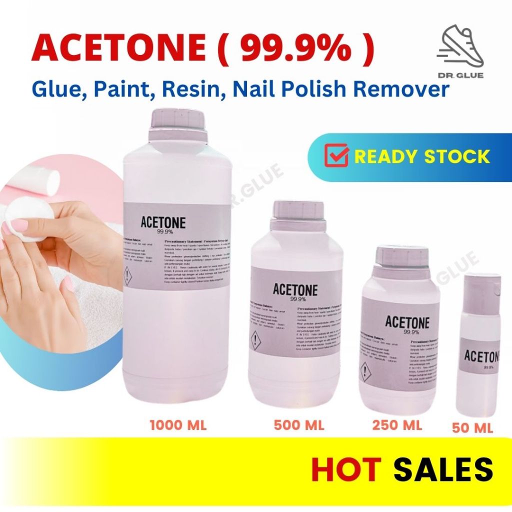 Acetone 99.9% Gel Nail Polish Remover / Paint / Glue Remover / Pencuci Perwarna Kuku 50ml/250ml ...