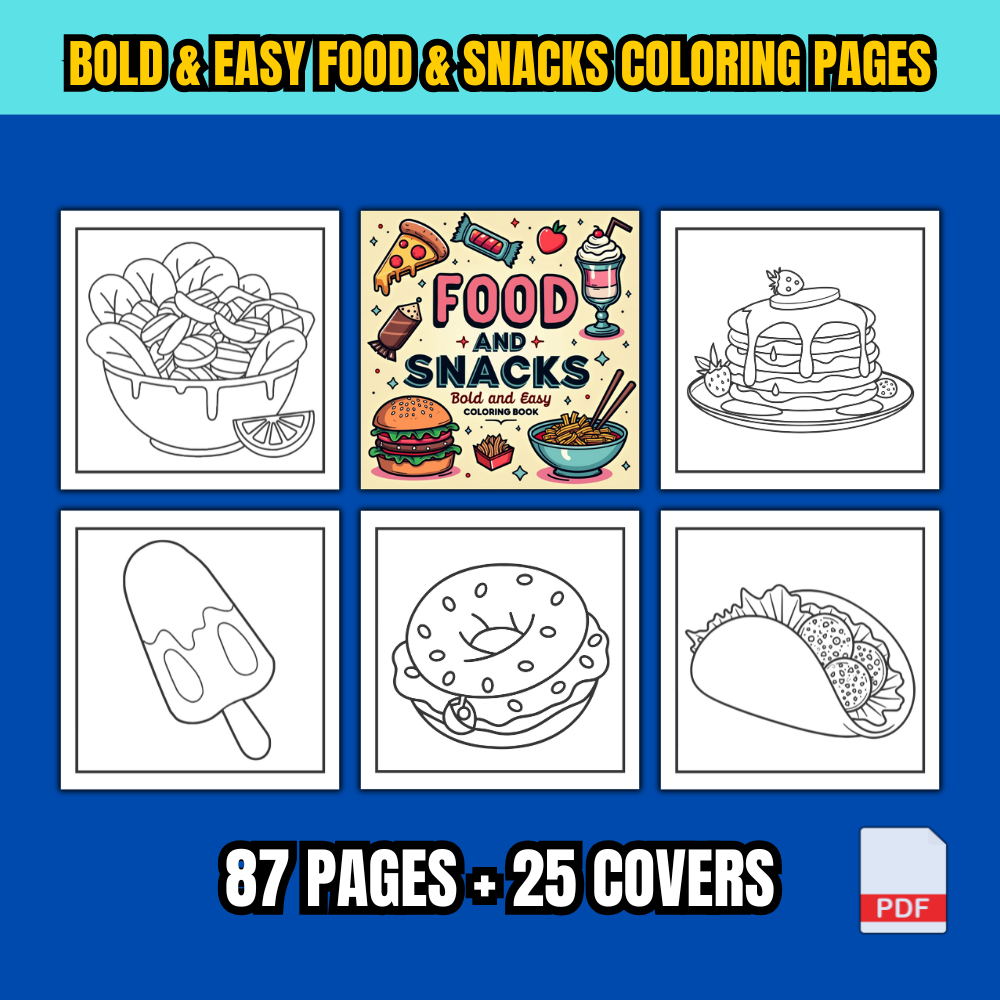 [PDF] BOLD & EASY FOOD & SNACKS COLORING PAGES FOR KIDS (87 PAGES + 25 ...