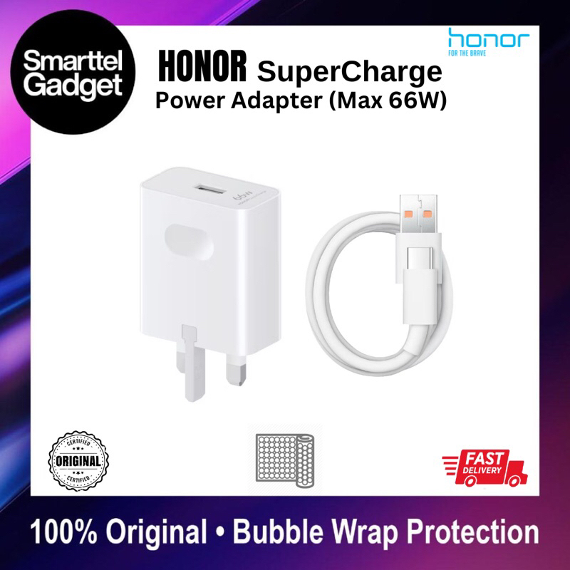 Honor SuperCharge power adapter +type-c charging cable (Max 66w) Honor malaysia warranty | ship ...
