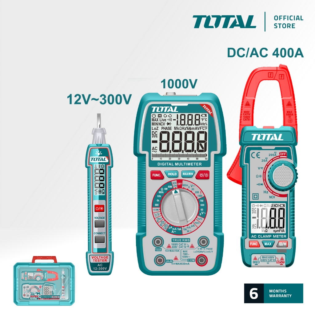 TOTAL Electrical Test Kit With Digital AC/DC Clamp Meter, Voltage ...