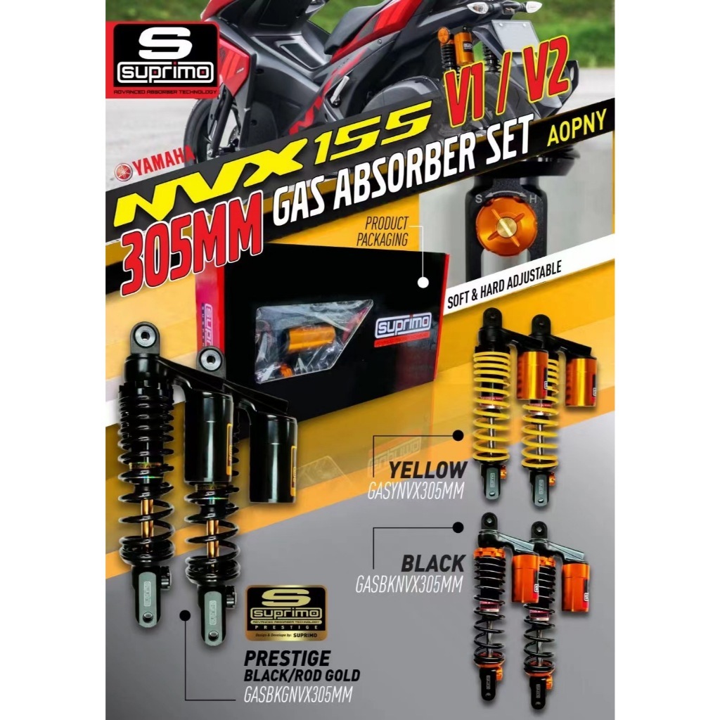 SUPRIMO MONOSHOCK ABSORBER ADJUSTABLE REBOUND SOFT HARD 305MM NMAX V2 ...