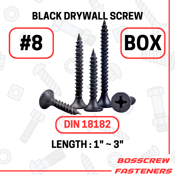 Black - Drywall Screw 4.2mm (#8) x (25mm ~ 75mm) Wood Screw, Partition ...