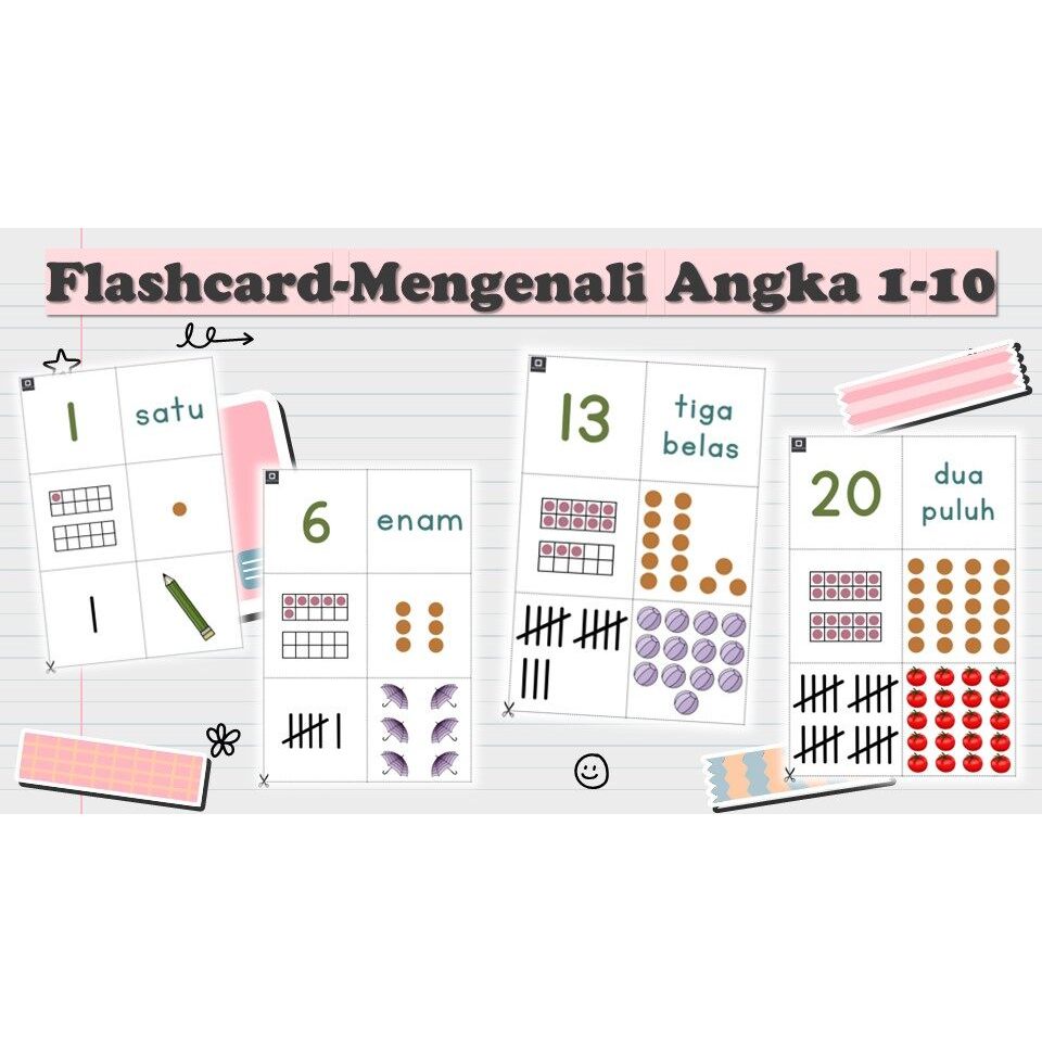 [PRE200] 20 pages Flashcard-Mengenali Angka 1-10 Worksheet for Pre ...