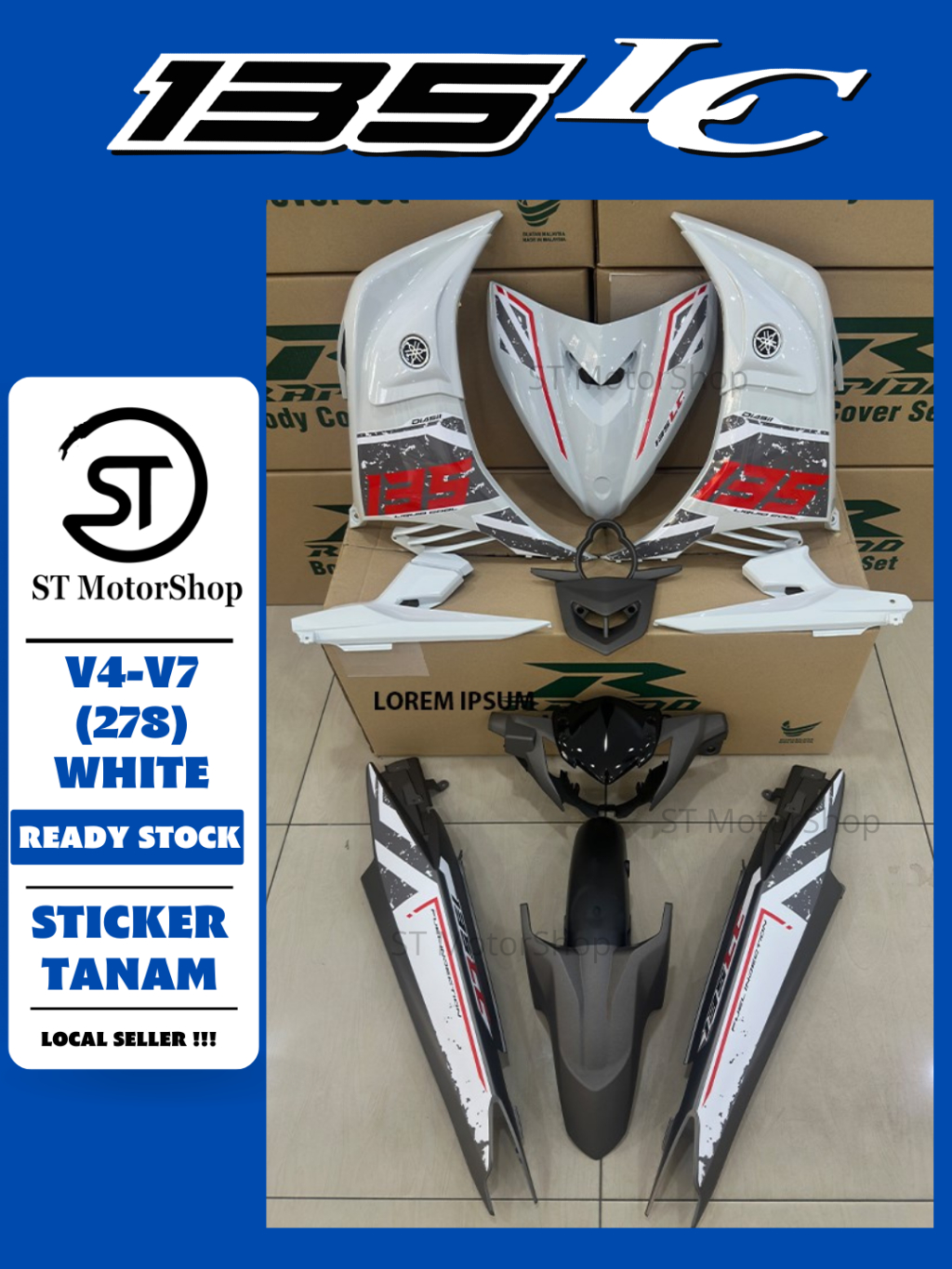 YAMAHA Lc135 V4-V7 (278) White Cover Set RAPIDO Coverset Body Cover ...