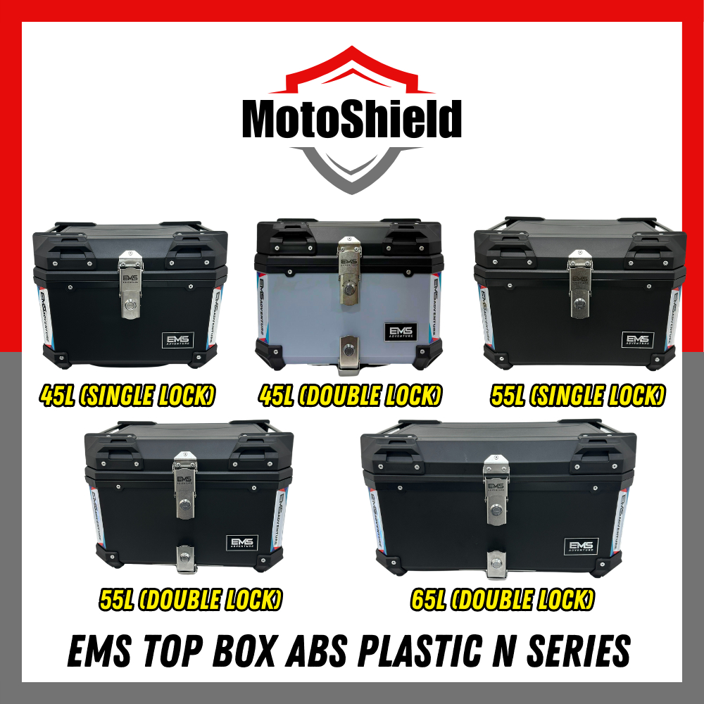 EMS Top Box 45L 55L 65L ABS Plastic N Series Black Silver Motorcycle Kotak Motosikal Peti ...