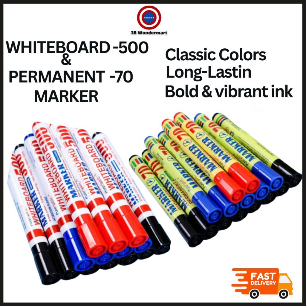 Marker Pens-Permanent & Whiteboard, Drawing, and Office Use, Thick ...