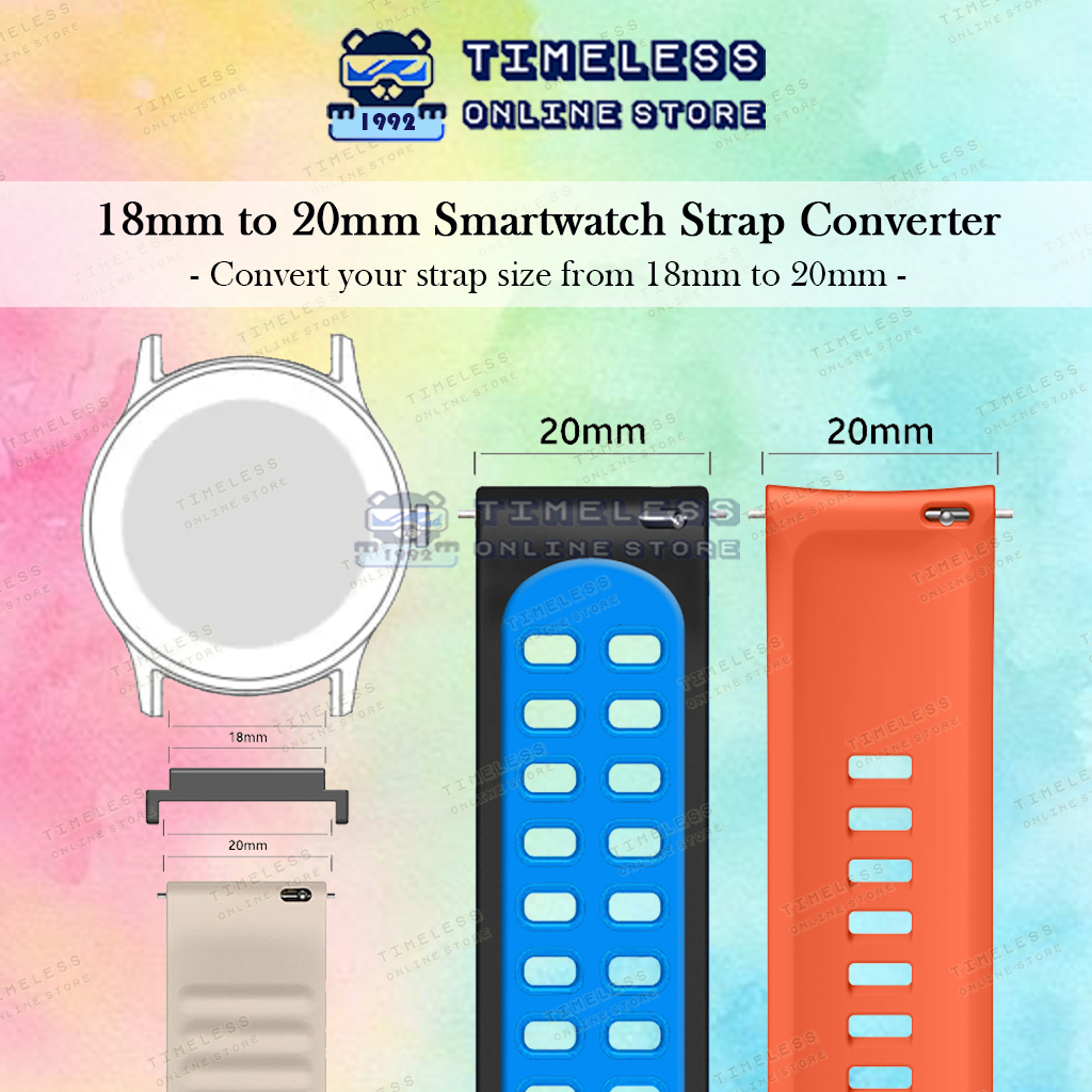 🇲🇾 Smartwatch Strap Converter 18mm to 20mm (1 pair), Smartwatch Size ...