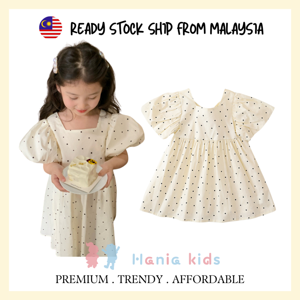 Hania Gaun Budak Perempuan Corak Polka Gaya Retro Lengan Puff 2–8 Tahun ...